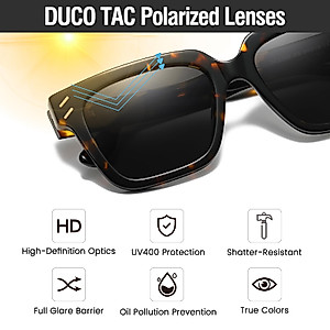 DUCO Retro Square Polarized Sunglasses for Men Women Trendy Vintage Luxury Acetate Sun Glasses UV400 DC2368