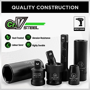 SWANLAKE 3/8" Drive Impact Socket Set, 50-Piece Standard SAE (5/16 to 3/4 inch) and Metric (8-22mm) Size, 6 Point, Cr-V, 3/8-Inch Ratchet Handle, Extension Bar, Universal Joint