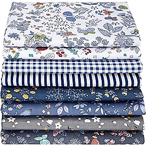 Aubliss 8pcs Fat Quarter Fabric Bundles 19.6'' x 19.6''(50cm x 50cm) Cotton Craft Fabric Pre-Cut Squares Sheets for Patchwork Sewing Quilting Fabric(Checked/Striped/Floral)