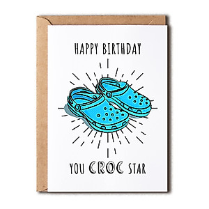 EirlysDesigns Happy Birthday Crocs Star - Croc Shoes-Cheeky Birthday Card - Funny Crocs Card - Crocs Shoes Birthday Card - Funny Birthday Card - Card For Best Friend, 5 x 7 inches