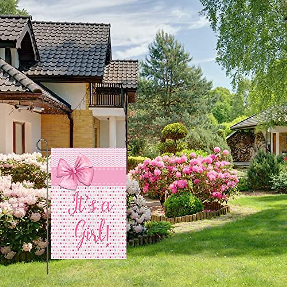It's A Girl Garden Flag Pink Baby Shower Birth Announcement Decorations for Girl 12x18 Inch Double Sided New Baby Garden Flag Gender Reveal Party Decor Vertical Burlap Banner Outdoor Lawn Yard Sign
