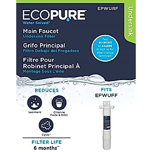 EcoPure Main Faucet Under Sink Replacement Water Filter (EPWURF) | NSF Certified | Fits EPWUFF System | 6-Month Filter Life, White