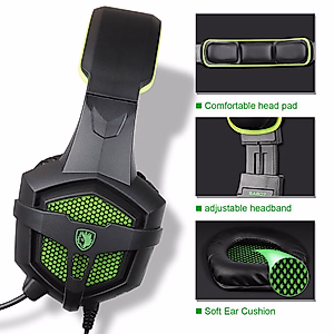 Sades SA807Green Over-Ear Bass Gaming Headsets Headphones for New Xbox one PS4 PC Laptop Mac Mobile, Black & Green