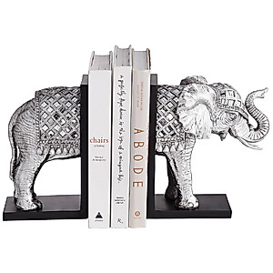 Elephant 9 1/4" High Silver Book Ends - Dahlia Studios
