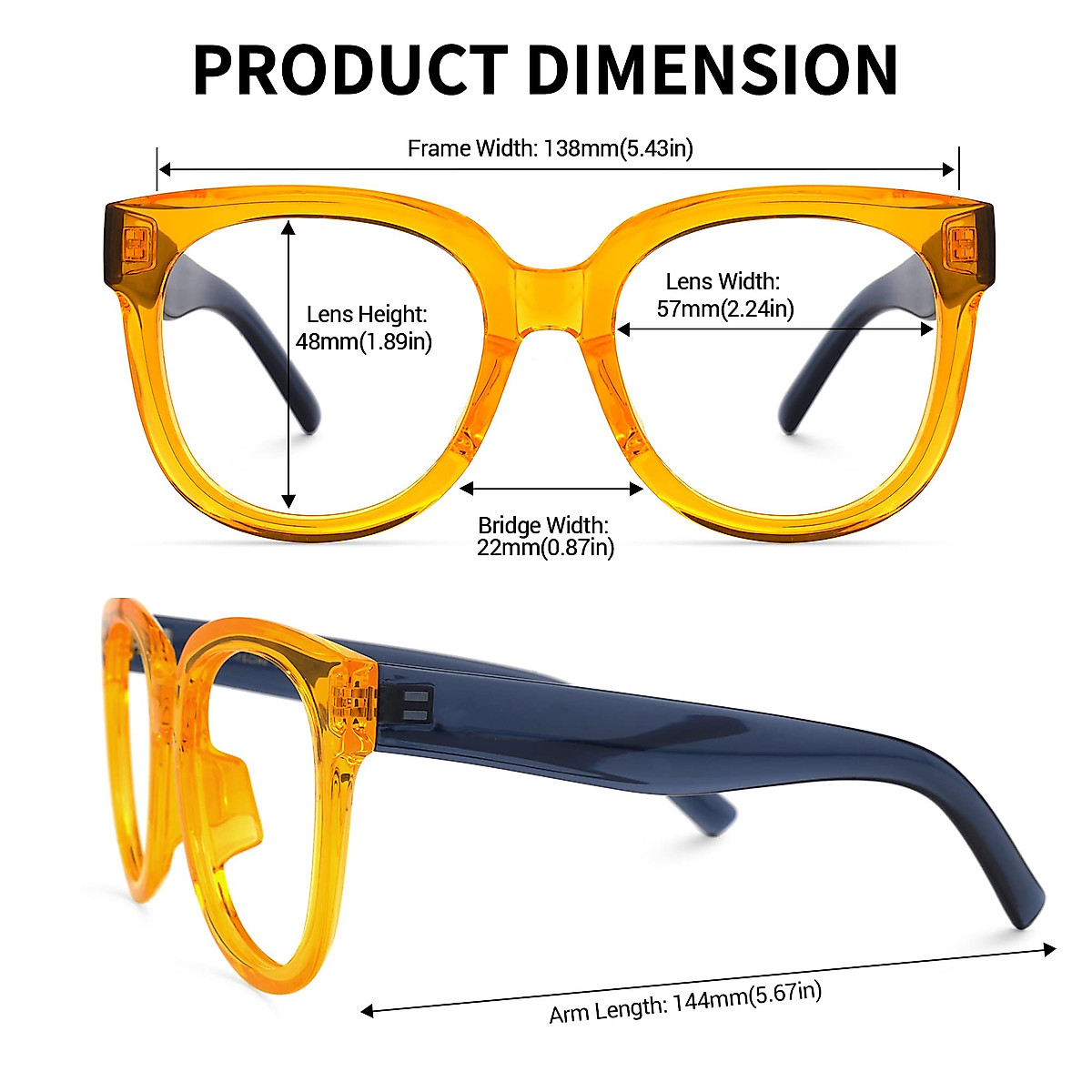 Zeelool Unisex Retro Oversized Square Glasses with Non-prescription Clear Lens Harrell ZOP049594-06 Yellow