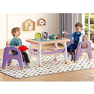Toddler Table and Chair Set, Kids Table and Chairs with Storage Space and 2 Chairs, Toddler Chair and Table Set for 1-6, Toddler Table and Chairs for Playroom, Bedroom, Kindergarten, Nursery (Pink)