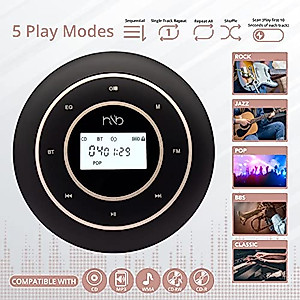 Portable CD Player with Bluetooth 5.0 & Rechargeable Battery, Aux Output, FM Transmitter for Car USe, LCD Backlight Display and Touch Button Technology, 12hr Playtime by Hevet & Bugg