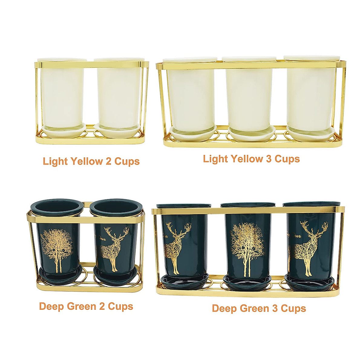 FORESEEX Ceramic Kitchen Outdoor Silverware Caddy Flatware Cutlery Holder Utensils Organizer with Drain Tray and Metal Rack for Spoons Knives and Forks (Light Yellow 3 Cups)