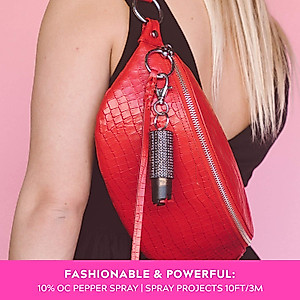 BLINGSTING Maximum Strength Pepper Spray Self Defense Keychain for Women, 12-ft Spray Range, UV Marking Dye, Rhinestones