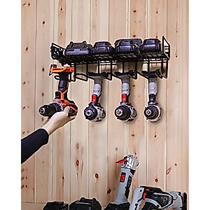 JoyPlus Heavy Duty Power Tool Drill Rack | Handheld & Power Tool Storage Organizer Wall Mounted Storage Rack Electric Drill Holder | Compact Steel Design (Drill Rack & Tool Shelf 2-in-1)