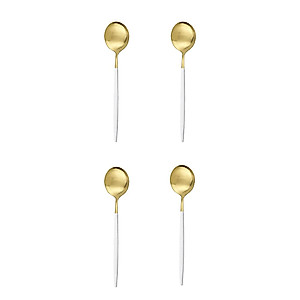 Gugrida 4Pcs Matte Tea Spoon Cutlery Stainless Steel Coffee Spoon Silverware Small Stirring Spoon Tableware Kitchen Flatware 5.11" Gold White