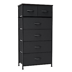 Crestlive Products Vertical Dresser Storage Tower - Sturdy Steel Frame, Wood Top, Easy Pull Fabric Bins - Organizer Unit for Bedroom, Entryway, Closets - 6 Drawers (Black)