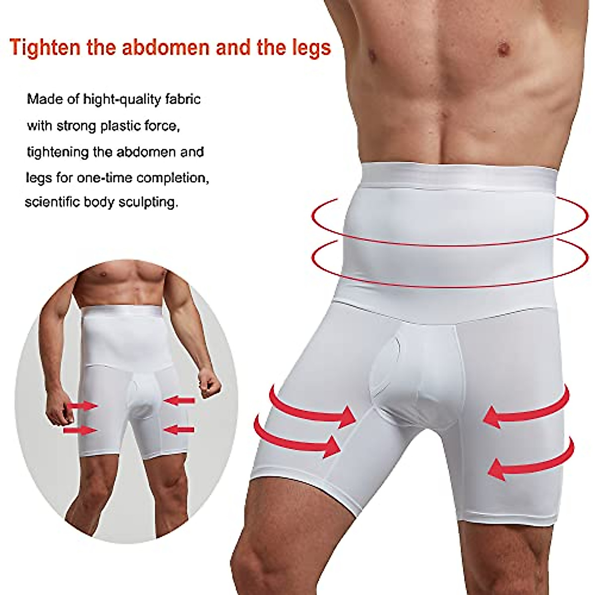 Topeller Men Tummy Control Shorts High Waist Slimming Body Shaper Compression Shapewear Belly Girdle Underwear Boxer Briefs (White, 3X-Large (waist:44-47"))