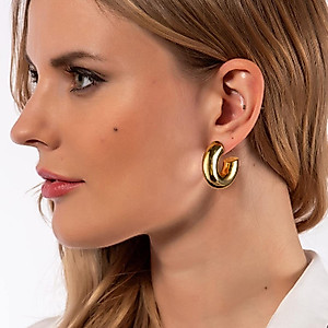 YeGieonr Chunky Gold Hoop Earrings for Women, Lightweight Stainless Steel Thick Hollow Open Hoops with 18K Real Gold Plated, Hypoallergenic Earrings Trendy Jewelry Gift