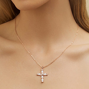 Barzel Rose Gold & White Gold Plated Created Opal Cross Chain With Pendant