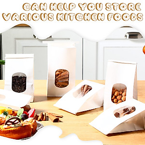 Fulmoon Bakery Bags with Window Bulk Small Paper Bags 3.54 x 2.36 x 6.7 Inch Tin Tie Tab Lock Resealable Party Favor for Popcorn Bread Coffee Snack Candy Food Packaging Gift Giving, White(300)