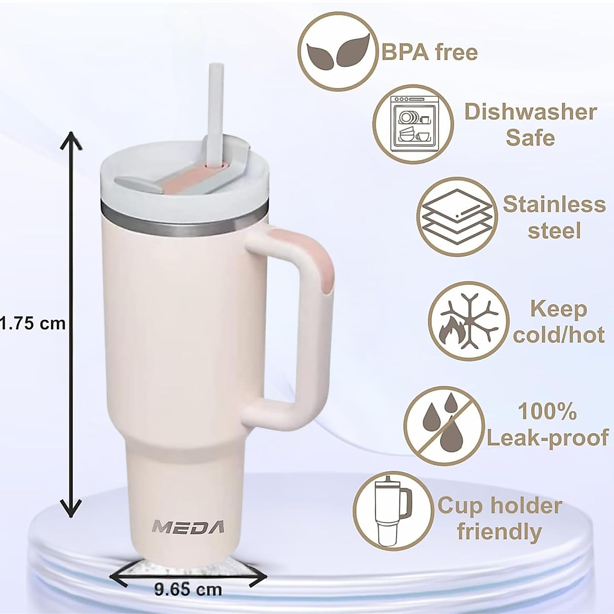 MEDA Tumbler with Lid & Straw 40oz | Leak Proof,Insulated, Reusable Travel Coffee Mug Stainless Steel | Includes Tumbler Accessories Straw Cover + Silicone Boot for Water,Iced Tea,Coffee (Rose, 40oz)