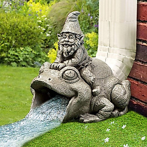APC Goods Cute and Playful Gnome Riding Frog Downspout Outdoor Extension Decoration