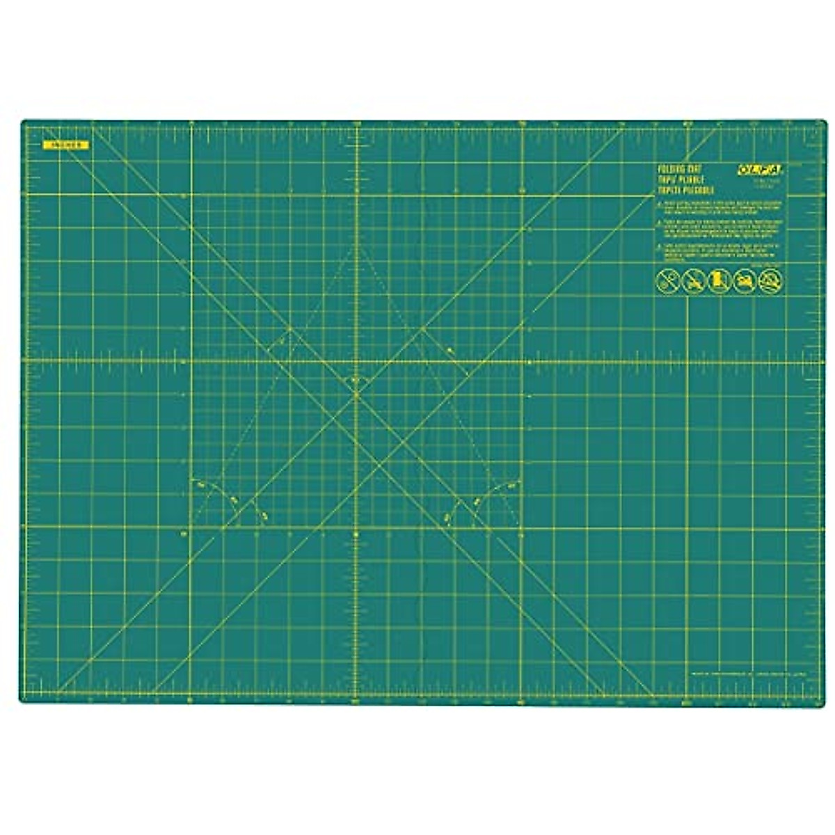 OLFA 17" x 24" Folding Cutting Mat (FCM-17x24) - Self Healing 17x24 Inch Foldable Rotary Mat with Grid for Quilting, Sewing, Fabric & Crafts, Use with Rotary Cutters & Fixed Blade Knives (Green)