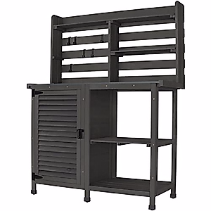 GDLF Potting Bench Table Large Garden Outdoor Work Bench Metal Tabletop Workstation with Storage Cabinet Shelf Dark Grey