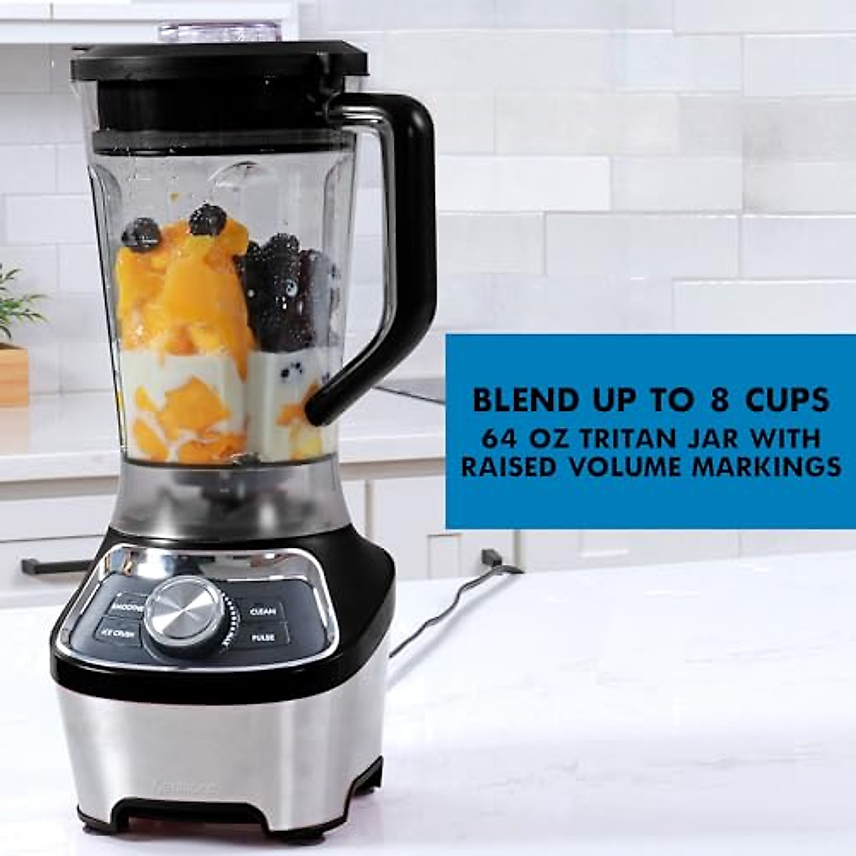 Kenmore Smoothie Blender Countertop for Kitchen Stainless Steel blades for Ice Crushing Variable Speed Self Clean Dishwasher Safe Tritan Pitcher Black 64 oz (8-cup) 1200W Motor