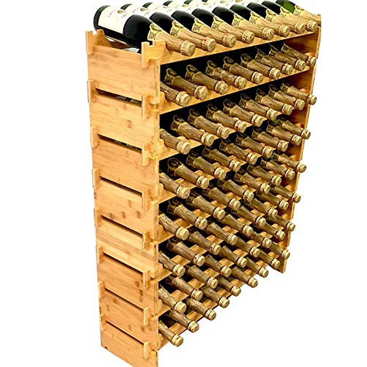 DECOMIL 72 Bottle Stackable Modular Wine Rack Wine Storage Rack Solid Bamboo Wine Holder Display Shelves, Wobble-Free (Eight-Tier, 72 Bottle Capacity)