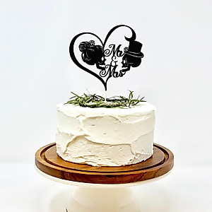 Skull Mr and Mrs Cake Topper,Till Death Do Us Part Skeleton Bride and Groom Cake Decor,Halloween Wedding Party Decorations
