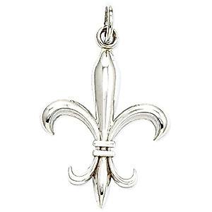 IceCarats 14K White Gold French Fleur De Lis Lily Flower Necklace Religious Pendant Saint Charm 30mm x 15mm Only