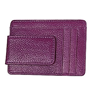 JNKET RFID Blocking Slim Money Clip Genuine Leather Minimalist Front Pocket Wallet for Men Women (Purple)