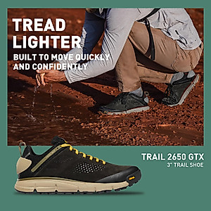 Danner Trail 2650 3” Waterproof Hiking Shoes for Men - Durable Leather & Textile Upper with Breathable Gore-Tex Lining and Vibram Traction Outsole, Black Olive/Flax Yellow - 12 EE