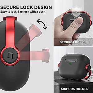 Maxjoy for AirPods Pro 2nd Generation Case Cover, AirPods Pro 2/Pro Creative Headset Earphone Protective Case with Secure Lock & Keychain Compatible with Apple Airpods Pro 2 2023 2022/Pro 2019, Red