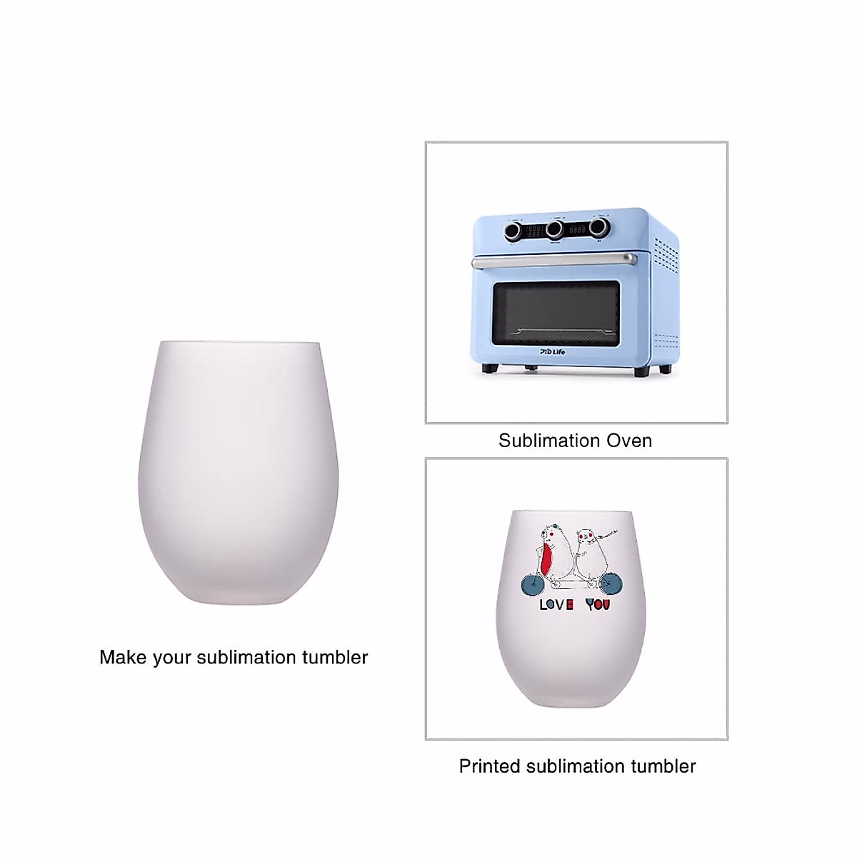 PYD Life Sublimation Blanks Wine Glasses Stemless Frosted 17 OZ Wine Tumbler Glass Cups Mugs Bulk for Sublimation Print 6 Pack