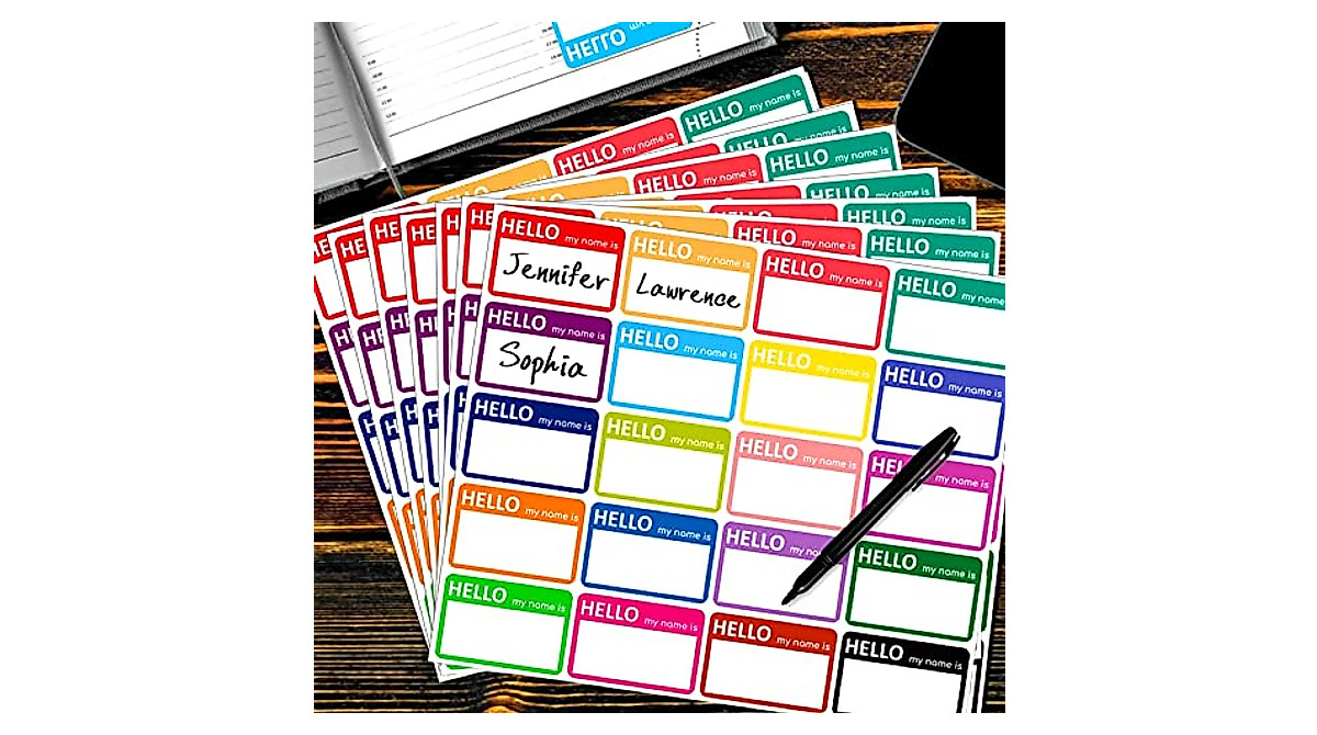 200 Pcs Name Tag Stickers for Events & School | Vibrant Labels