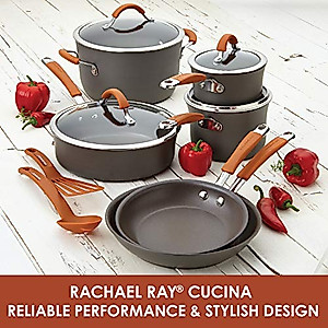 Rachael Ray Cucina Dishwasher Safe Hard Anodized Nonstick Cookware Pots and Pans Set, 12 Piece, Gray with Orange Handles & Kitchen Tools and Gadgets Nylon Cooking Utensils, 2 Piece, Orange