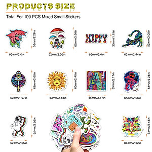 100Pcs Trippy Stickers, Psychedelic Stickers for Adults, Vinyl Waterproof Stickers for Water Bottles, Laptops Computers Skateboards Guitar Luggage Car, Cool Hippie Stickers for Adults and Teens