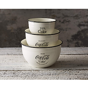 TableCraft's Coca-Cola Enamel Mixing Bowls, S: 7'' dia, M: 8.5'' dia, L: 1.25'' dia, White