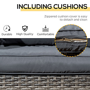 Outsunny 3 Pieces Wicker Outdoor Bistro Set, Rattan Patio Furniture Set with Glass Coffee Table and Swivel Porch Chairs for Backyard, Balcony, Garden, Gray