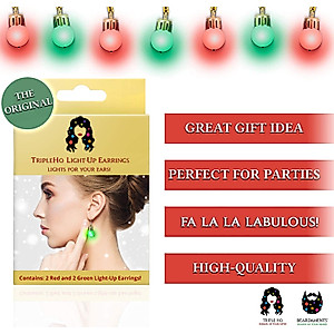 Light Up Ornament Earrings - The Original from Beardaments, 4pc Red and Green Colorful Christmas for Holiday Party, Cosplay, Women Costume