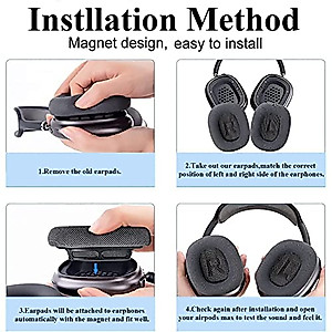 Replacement Ear Pads for AirPods Max Headphone Quite-Comfort Protein Leather Earpads Covers Easy to Install with Magnet Ear Pads Earmuff Repair Part (Blue)