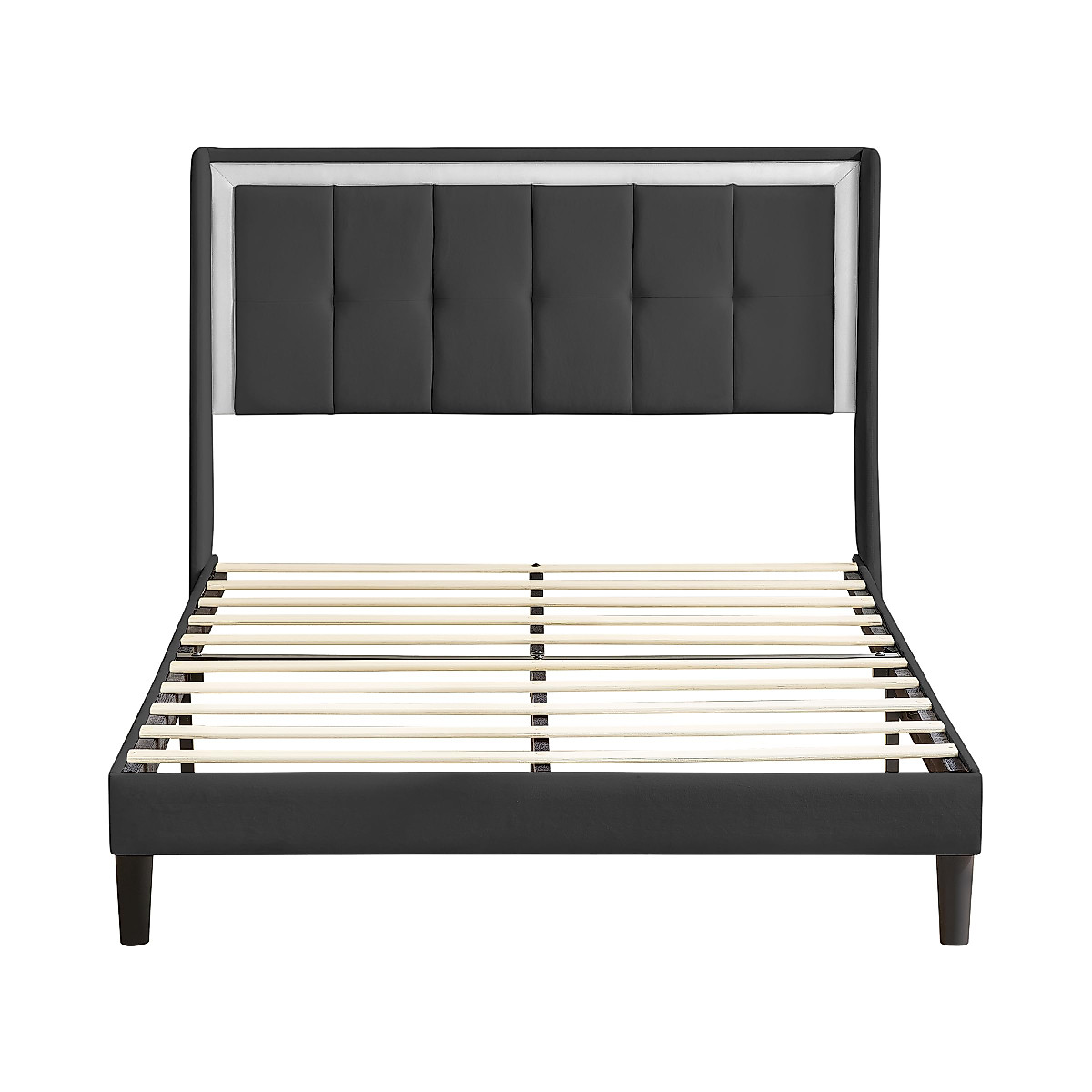 Queen Size Upholstered Platform Bed Frame with Headboard and Sturdy Wooden Slats, Wooden Bed for Bedroom, Non-Slip and Noise-Free, No Box Spring Needed, Easy Assembly, Dark Gray