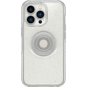 OtterBox iPhone 13 Pro Otter + Pop Symmetry Series Clear Case - Stardust (Clear/Glitter), Integrated PopSockets PopGrip, Slim, Pocket-Friendly, Raised Edges Protect Camera & Screen
