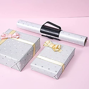 THMORT Glitter Wrapping Paper Roll with a Cutter Kit for Boys&Girls,Kids Babie Adults.17 Inch X 33 Feet Jumbo Rolls Glitter Princess Silver Stars Gift Birthday Wrapping Paper Roll for Baby Shower.