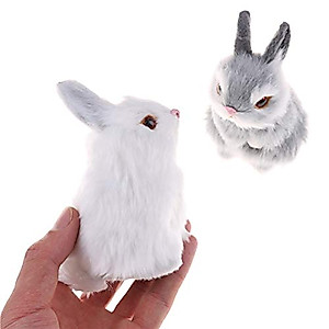 GUDVES Mini Realistic Cute Plush Rabbits Fur Lifelike Animal Easter Bunny Simulation Toy Model Gift Miniatures Decorations (Rabbit Plush Toys-B)