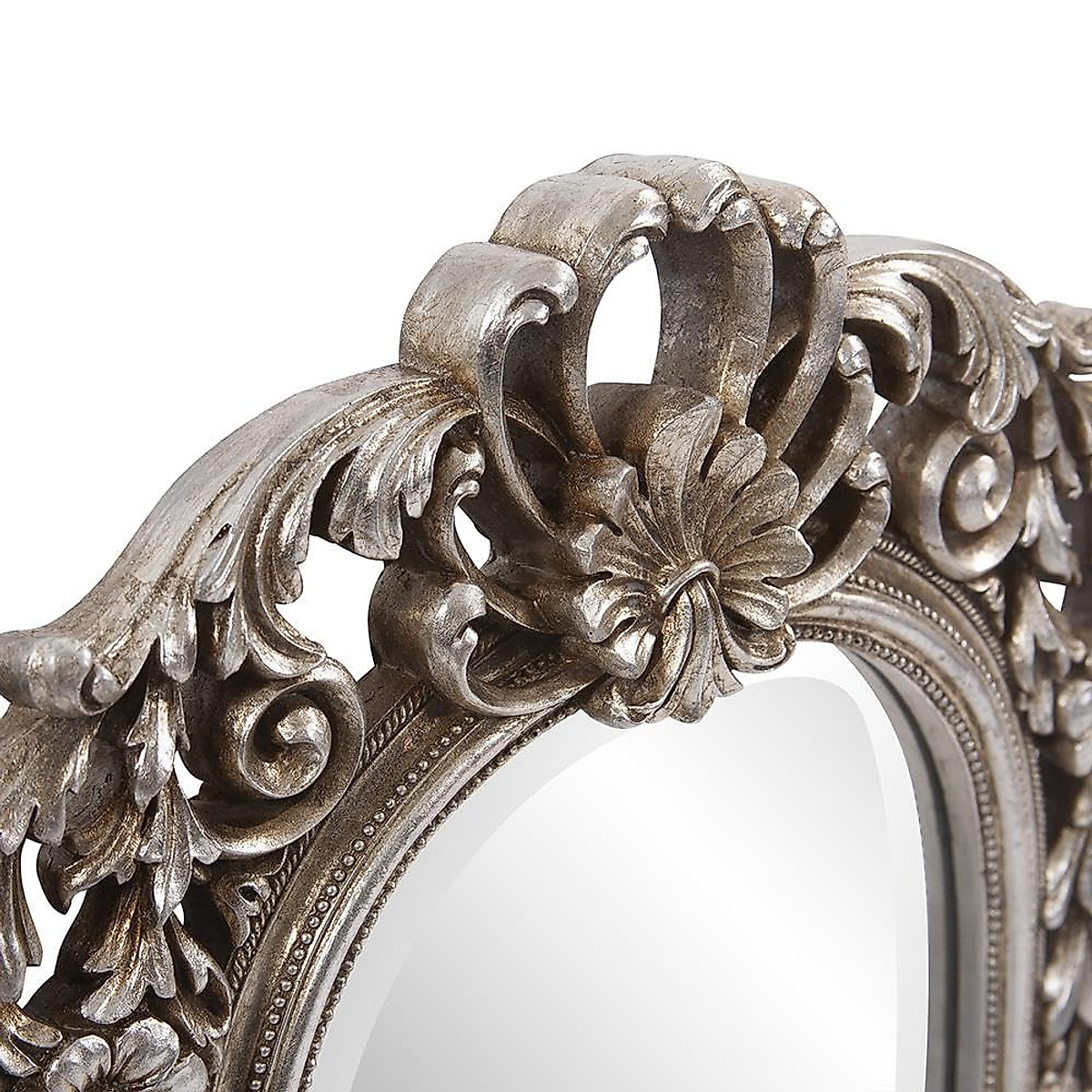 Howard Elliott Sherwood Hanging Antique Accent Wall Mounted Mirror, Ornate Arched Mirror with Bevelled Edges and Silver Resin Frame, Arch Shape Mirror for Home, Living Room, Entryway, 14 x 22 Inch