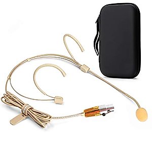 Sujeetec Headset Microphone Discreet Dual Ear Hook Headworn mic fits Shure Wireless Body Pack Transmitters for Lectures, Live Performance, Theater, Podcasts with Windscreens & Rugged Storage Case