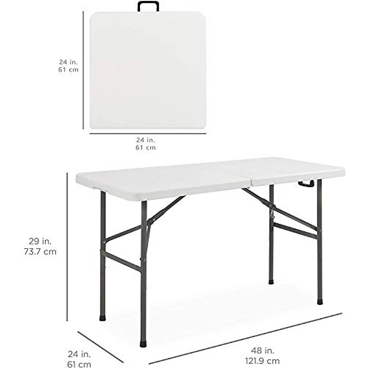 New Home Era Folding Table - Foldable Heavy Duty Plastic Table for Indoor & Outdoor Parties, Picnic, Camping, Wedding, BBQ Catering, Garden Dining - Fold-in-Half Portable Utility Table - White - 4ft