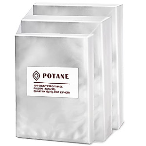 POTANE Vacuum Sealer Bags, Precut 150 Gallon 11x16, Quart 8x12, Pint 6x10, Smell-Proof, Puncture Prevention and Heavy duty. Commercial Grade