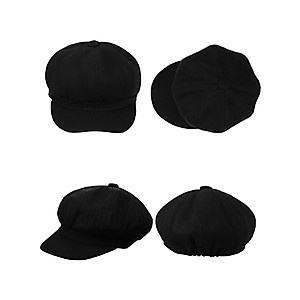 3 Pieces Newsboy Cap Adjustable Visor Beret Soft 8 Panel Vintage Cabbie Hat Octagonal Cap (Light Grey, Camel, Black)