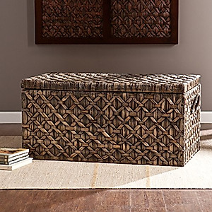 Southern Enterprises Water Hyacinth Diamond Weave Storage Trunk, Blackwashed Finish
