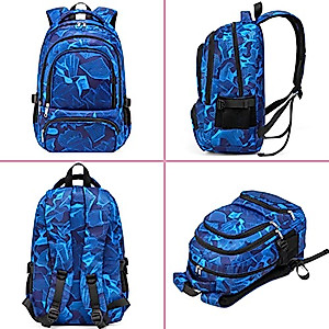 BLUEFAIRY Kids Backpack Boys Elementary School Bags Primary Middle School Book Bags Sturdy for Teens Chlid Lightweight Durable Travel Gifts Mochila para niños 17 Inch (LINE-BLUE)